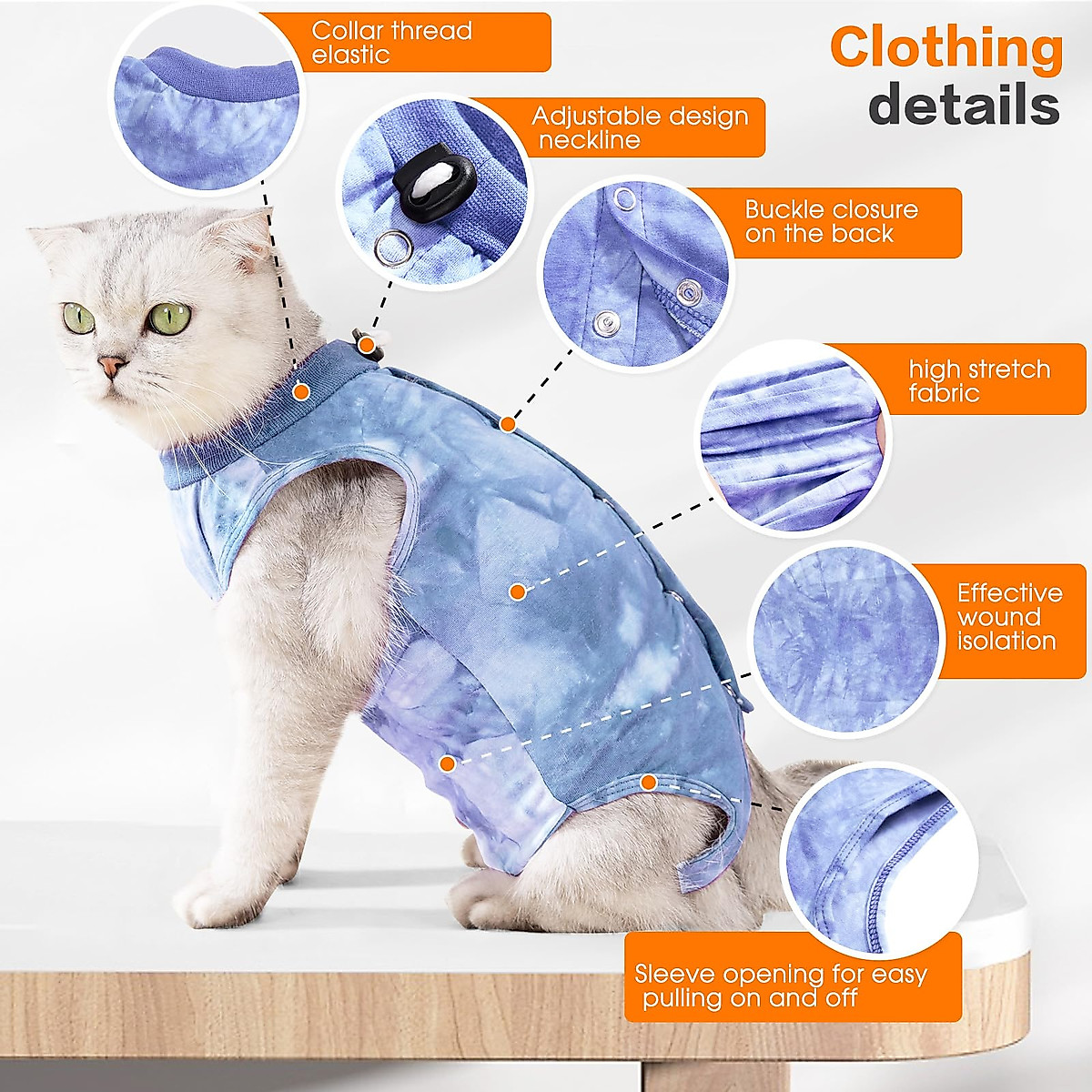 Cat Recovery Suit After Surgery, Cat Recovery Wear for Abdominal Wounds Cat Onesie Cone E-Collar Alternative,Blue M