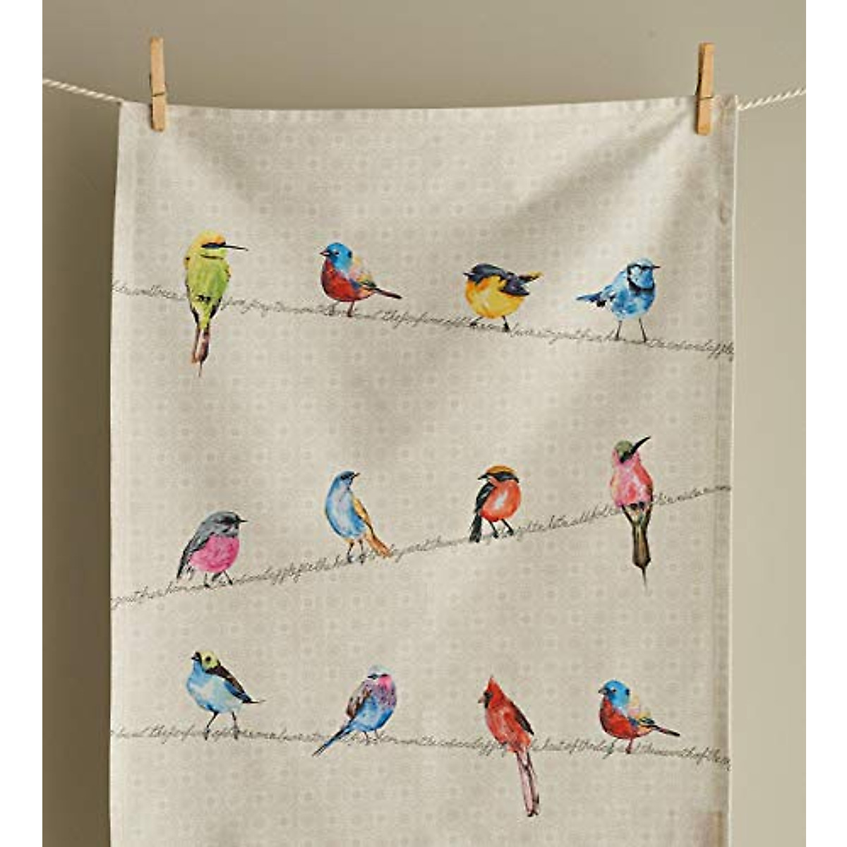 Maison d' Hermine Birdies On Wire 100% Cotton Set of 2 Multi-Purpose Kitchen Soft Absorbent Dish Towels | Tea , Bar Towels (20 Inch by 27.50 Inch)
