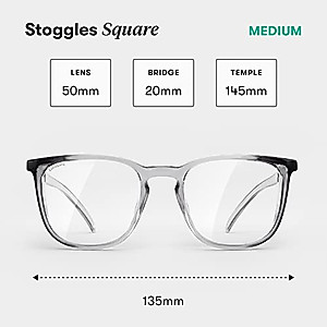 Stoggles - Official - Square - Z87.1 Certified Safety Glasses - Anti-Fog - Blue Light Blocking (Medium, Charcoal)