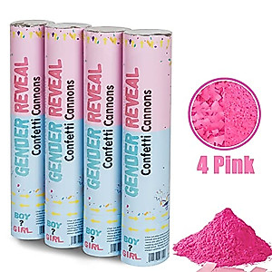 PFXNJDEQ Gender Reveal Confetti Powder Cannon, 4 Pink, 12 Inch, 100% Biodegradable Powder and Confetti, Gender Reveal Decorations, Gender Reveal Party Game Ideas, Gender Reveal Party Supplies (Pink)