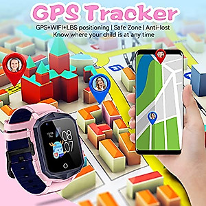 Smart Watch for Kids with SIM Card, 4G Kids GPS Tracker Watch Unlocked, WiFi, SMS,2 Way Call Video & Voice Chat SOS Pedometer, Kids Cell Phone Watch Birthday Gifts for 3-15 Boys Girls (73-Pink)