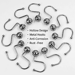 MitoVilla Silver Metal Shower Curtain Rings and Hooks, Chrome Metal Hollow Ball Rust Proof Rings for Curtain Liner and Bathroom Shower Rod Accessories