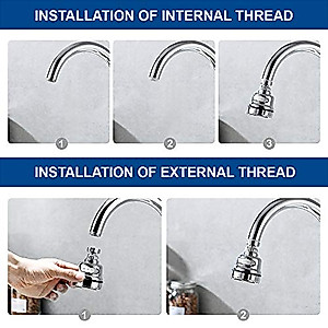 EIGSO Movable Kitchen Sink Aerator - 360° Rotatable Faucet Sprayer Head Replacement for Kitchen, Multi-function Anti-Splash Tap Aerator Faucet Nozzle with 3 Modes Adjustment, Silver