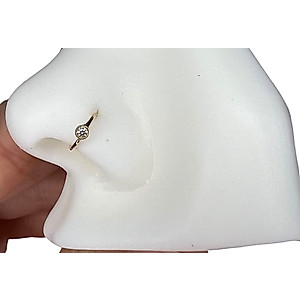 CZ Nose Ring 20 gauge 8 mm 5/16 inch with 2 mm Round CZ, Simulated Diamond Nose Hoop, Bezel Set Cubic Zirconia Nose Jewelry (14k Solid Gold)