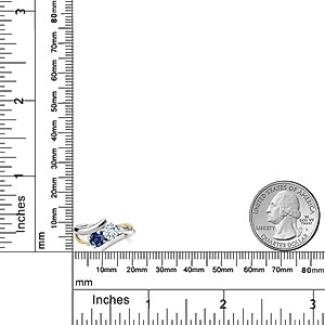 925 Sterling Silver and 10K Yellow Gold Sky Blue Aquamarine Blue Created Sapphire and White Lab Grown Diamond Women Ring (1.12 Cttw, Gemstone Birthstone, Available In Size 5, 6, 7, 8, 9)