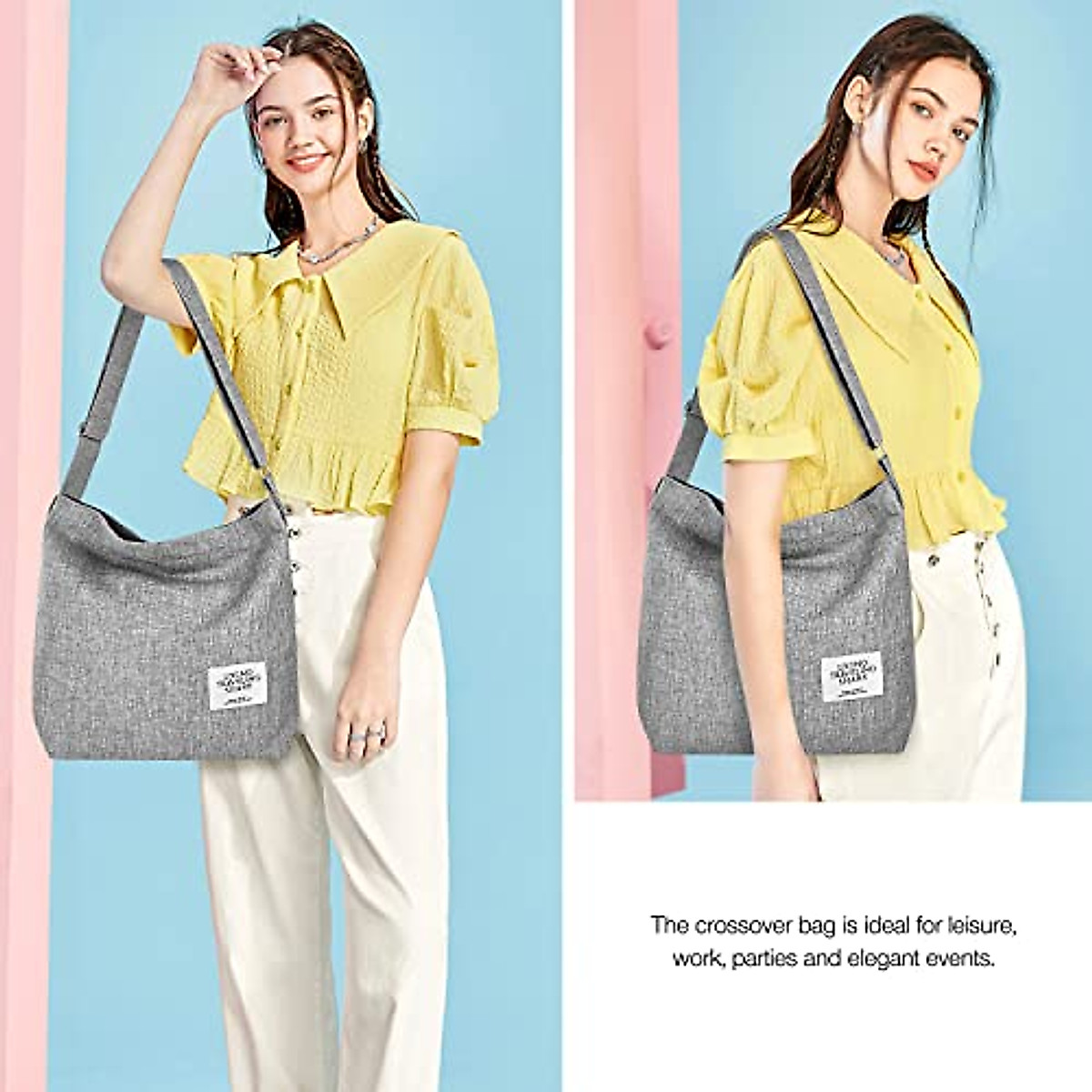 Ndeno Womens Canvas Shoulder Bags Crossbody Hobo Tote Bags Large Handbags Casual Shopping Work Travel Bag (Gray)
