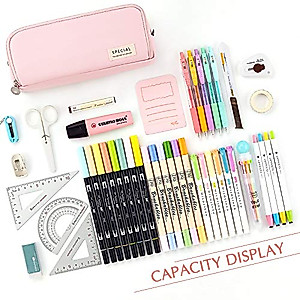 CICIMELON Large Capacity Pencil Case 3 Compartment Pouch Pen Bag for School Teen Girl Boy Men Women (Pink)