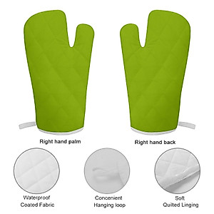 2Pcs Oven Mitts and Pot Holders Set, Lime Green White Oven Mitts Gloves Set Heat Resistant Hot Pads for Kitchen Cooking Grill