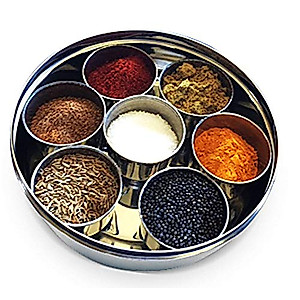 DBY Spice Box Stainless Steel Masala Box Spice Box Dabba Spice Container - 7 Containers Stainless Steel Spice Container Indian Spice Box Double Lid masala box Kitchen Spice Box Spice Box for Chefs
