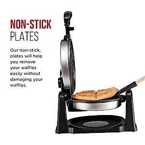 Chefman Rotating Belgian Waffle Maker, 180° Flip Iron w/ Non-Stick Plates, Adjustable Timer, Locking Lid, & Drip Plate, Space Saving Storage, Mess-Free Breakfast, Stainless Steel/Black
