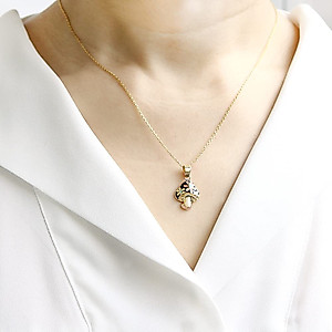 LAONATO Mushroom Shape Pendant Necklace 14K gold plated brass Gifts for Women (Black)