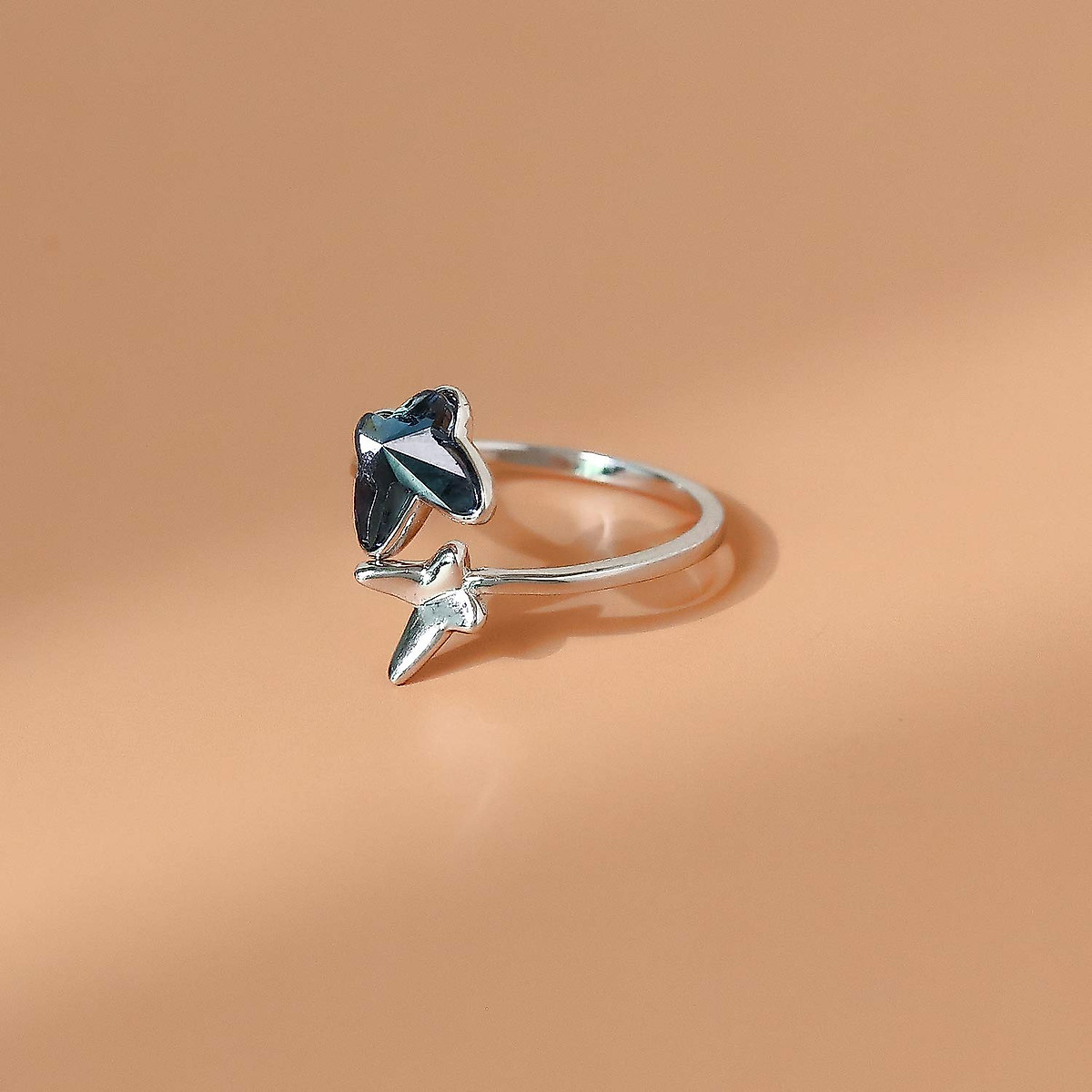 AOBOCO Morpho Helena Butterfly Ring Sterling Silver Women Ring Embellished with Crystals from Austria, Adjustable Open Ring, Anniversary Birthday Butterfly Jewelry Gifts for Girlfriend Mom Wife(Blue)