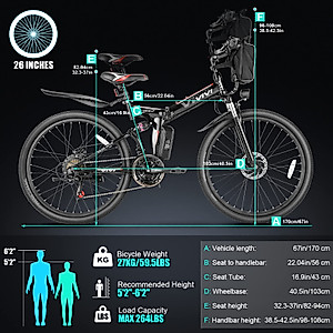 Vivi Electric Bike for Adults 26" Ebike, 500W Folding Electric Bike, 20MPH Adult Electric Bicycles with Removable 48V Battery, Up to 50Miles Range, Cruise Control, Dual Shock Absorber, UL 2849