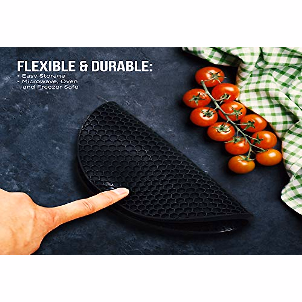 KITCHENATICS Trivets for Hot Dishes, Silicone Trivets for Hot Pots & Pans, Hot Pads for Kitchen, Pot Holders for Kitchen Heat Resistant Mats for Countertop, Silicone Trivet Mat Hot Plates, Black 4Pcs