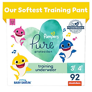 Pampers Pure Protection Training Pants Baby Shark - Size 3T-4T, 92 Count, Premium Hypoallergenic Training Underwear