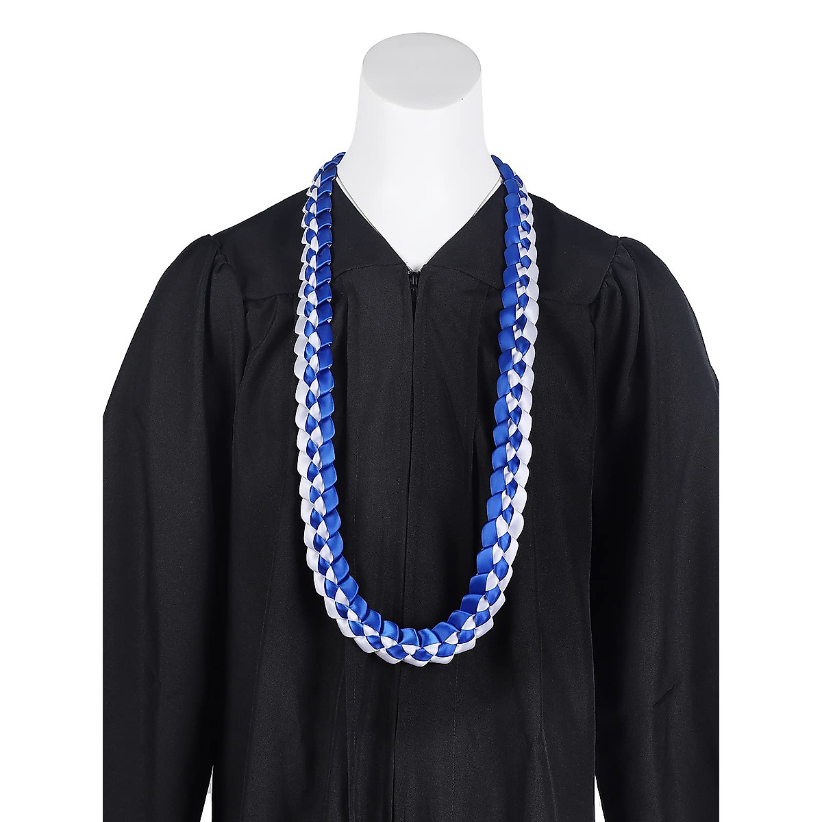 TFTAFAN Graduation Lei Graduation Ribbon Lei Necklace 2023 Graduation Necklace Braided Necklace Graduation Gift Party Accessories for Women and Men (blue and white, 12)