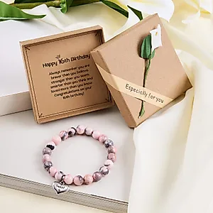 MIXJOY Happy Birthday Gifts for 5-25 Year Old Girls, Birthday Braided Beads Bracelet Gifts for Age 5 to 25 Daughter Granddaughter Niece, Medium, Stainless Steel, no gemstone