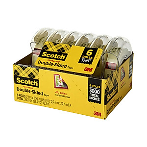 Scotch Double Sided Tape, 1/2 in x 500 in, 6 Dispensered Rolls (6137H-2PC-MP)