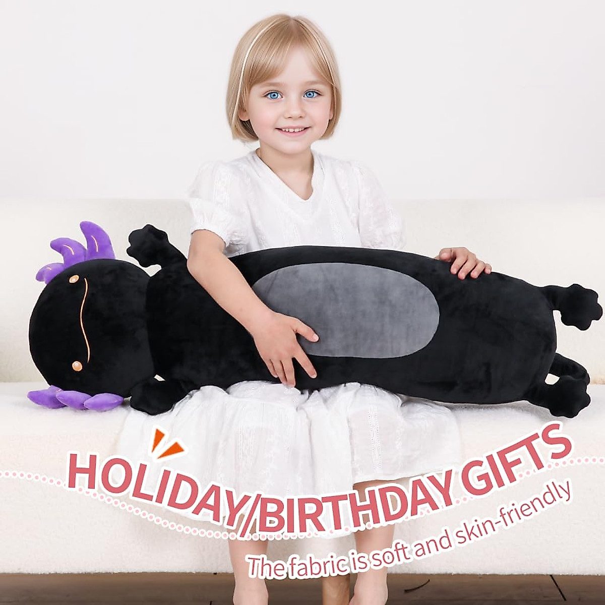 Dalmao 36" Giant Black Axolotl Stuffed Animal, Cute Soft Long Axolotl Plush Body Squishy Pillow Big Plushies Toy, Gift for Kids, Boys, Halloween, Christmas, Thanksgiving, Birthdays