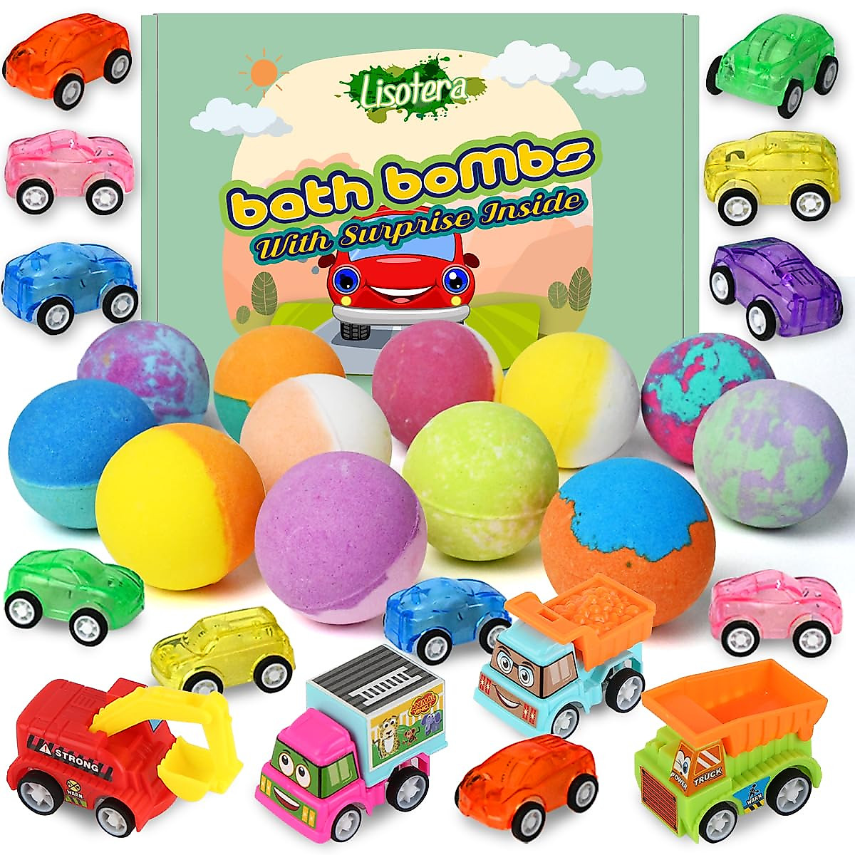 Bath Bombs for Kids with Surprise Inside, 9 Pack Pull-Back Cars Organic Rich Foam Color Bubble Set with 3 Multifunctional Vehicles, Gentle and Kids Safe for Boys Girls Birthday Christmas