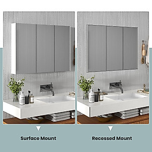 Giantex Bathroom Medicine Cabinet with Mirror - Extra Large Wall Mounted Cabinet with 3 Frameless Mirrored Doors, 2 Adjustable Shelves, 36” x 25.5” Recessed or Surface Mount Bathroom Cabinet