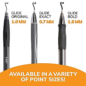 BIC Glide Bold Black Ballpoint Pens, Bold Point (1.6mm), 12-Count Pack, Retractable Ballpoint Pens With Comfortable Full Grip (VLGB11-BLK)