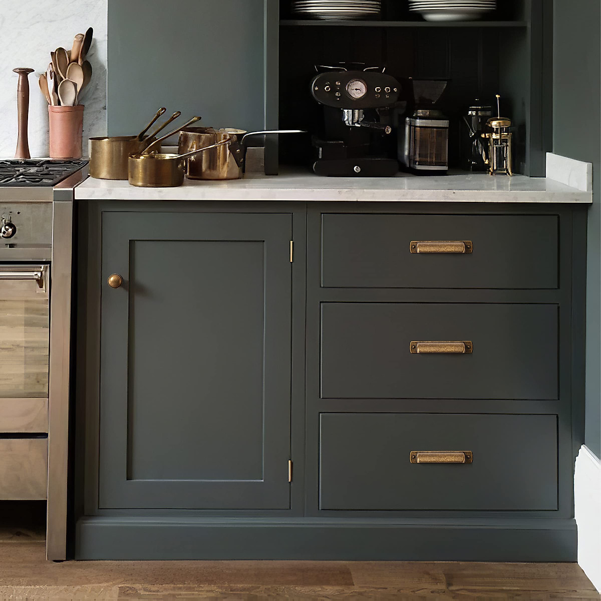 khtumeware 10 Pack 3" Drawer Pulls Antique Brass Cabinet Cup Pulls Kitchen Hardware Cabinet Handles Drawer Handles Knobs 3 inch Hole Center