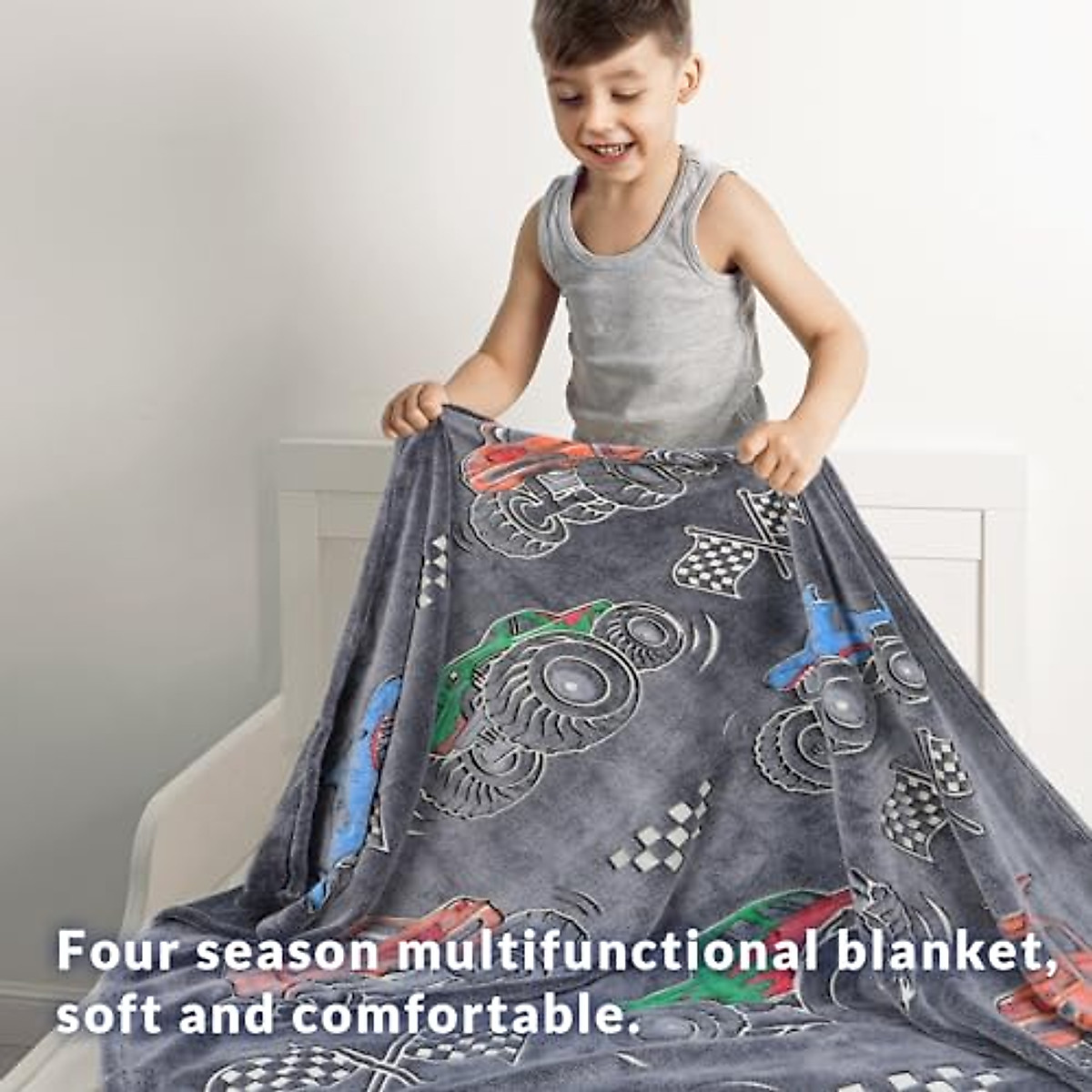 OHOIT Glow in The Dark Blanket for Kids Cute Truck Blanket Boys Blanket for Sofa Couch Bed Birthday Christmas Valentine's Day Easter Gifts for Kids Boys