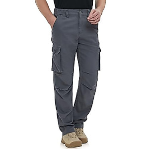 Men's Cargo Pants Casual Cotton Elastic Waist Work Pants Military Combat Tactical Cargo Pants with 7 Pockets,Dark Gray 2XL
