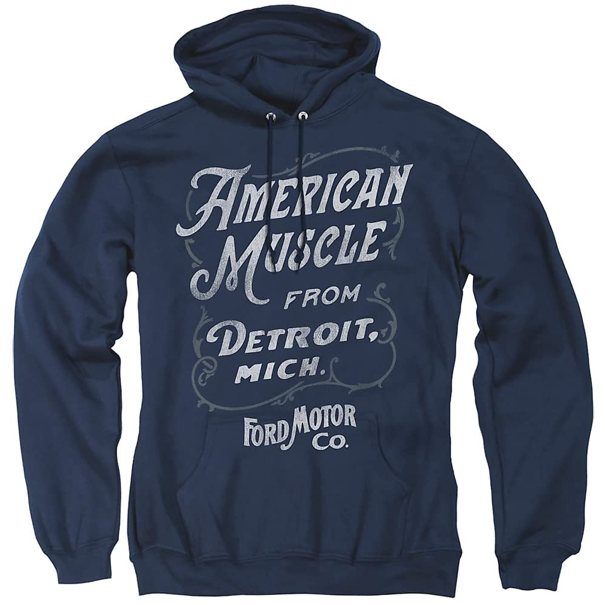 LOGOVISION Ford American Muscle Classic Script Unisex Adult Pull-Over Hoodie,Navy, X-Large