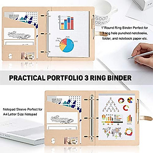 Toplive Padfolio 3 Ring Binder (1'' Round Ring) Business Portfolio Folder for Interview, Conference and Presentation, Gold