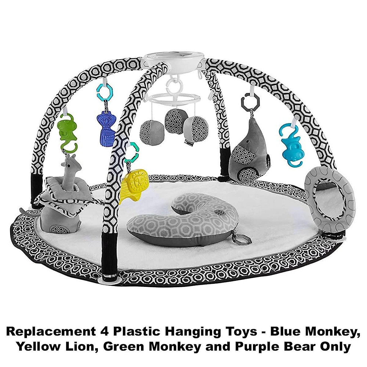 Replacement Toys for Sensory Gym - Fisher-Price Jonathan Alder Sensory Gym for Baby DFP71 ~ Includes 4 Plastic Hanging Toys ~ Blue Monkey, Yellow Lion, Green Monkey and Purple Bear