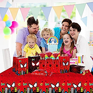 Jectivs 3Pcs Spider Themed Birthday Party Decorations,Large Plastic Tablecloth Hero Party Table Cover for Kids Birthday Party Supplies,54x108inch