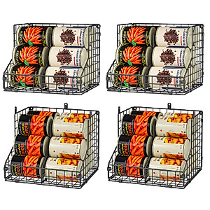 Stackable Can Rack Organizer, 4-Tier Can Storage Rack for Kitchen Cabinet Pantry, Multifunctional Can Dispenser for Storing Canned Snacks Drinks and More,Black