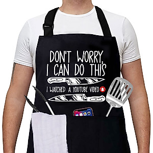Cusugbaso Funny Aprons for men, Chef Cooking Aprons One Size with Three Pockets Funny Grill Gifts for Men, Dad, Husband - Cooking Chef Aprons for Birthday, Christmas, Fathers Day