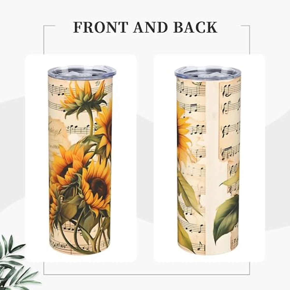 Tangopi Song Sunflower 20 oz Tumbler with Lid and Straw Insulated Travel Coffee Mug Reusable Spill Proof Coffee Cups Stainless Steel Water Bottle for Hot and Cold Drinks