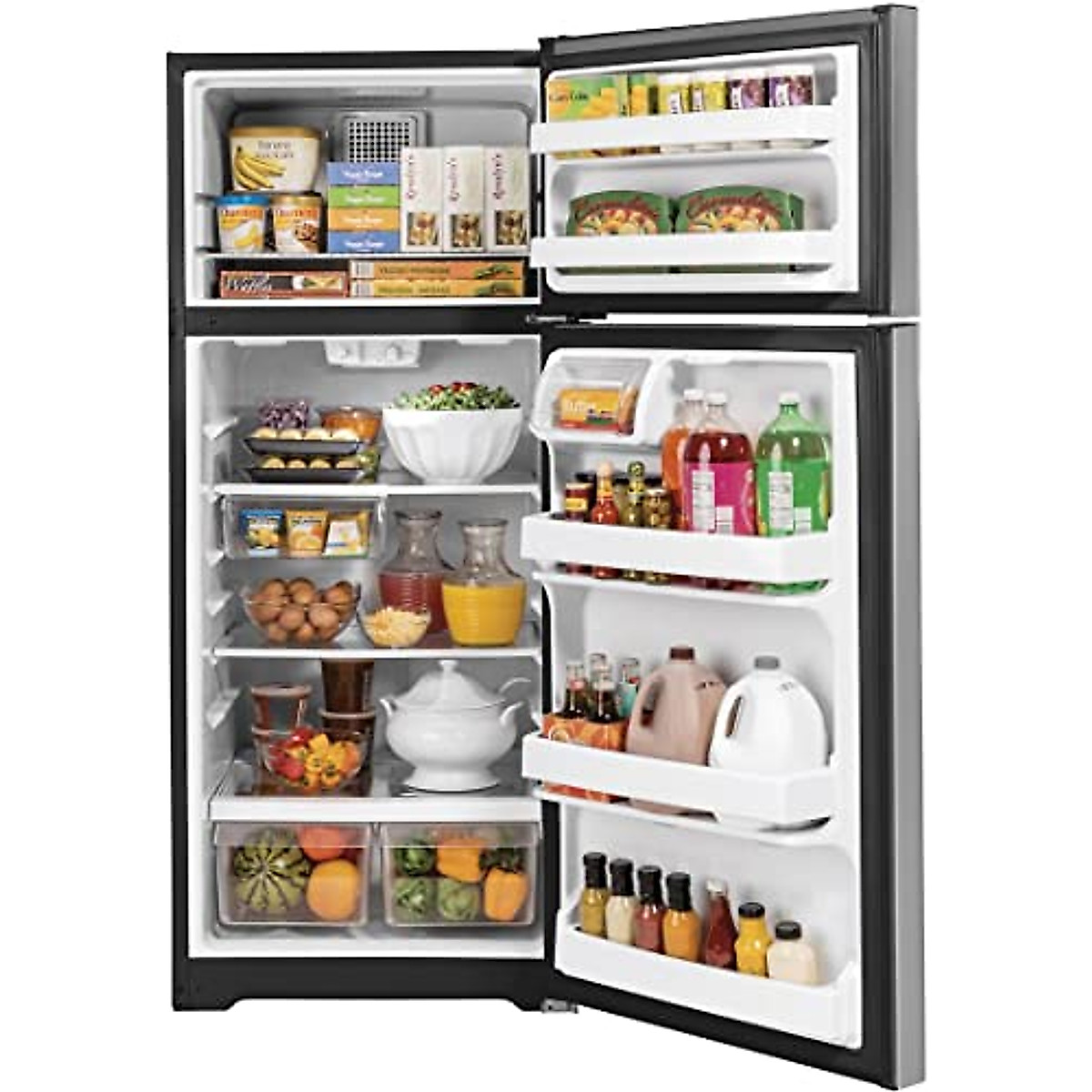 GE GTE18GSNRSS 28 Energy Star Qualified Top Freezer Refrigerator with 17.52 cu. ft. Capacity LED Lighting Adjustable Glass Shelves and Upfront Temperature Controls in Stainless Steel