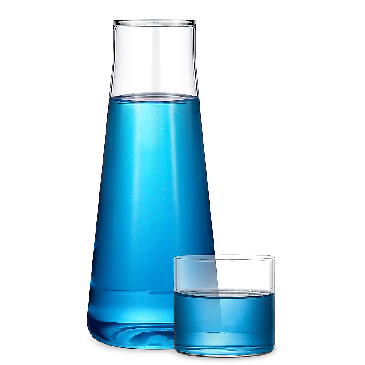 Clear Bedside Water Carafe Set 17.5 oz Night Water Carafe with Glass Bedside Carafe with Cup Nightstand Water Carafe Water Pitcher Carafe Mouthwash Decanter with Tumbler for Bedroom Table (1 Pack)