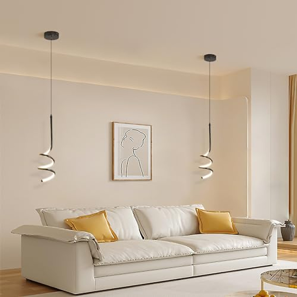 Jaycomey 2Pack Modern Spiral Led Pendant Light Fixture, 24W Cool White Warm Light Minimalist Integrated LED Hanging Lamp, Adjustable Island Light for Living Room Bedroom Bar Kitchen Sink, Black