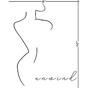 Abstract Minimalist"Relax, Unwind" Wall Decor - Set of 2-8"x10" UNFRAMED Prints - Modern, Minimal, Black And White Line Art - Female Figure Silhouette - Bathroom Wall Decor