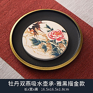 Ceramic Dry Foam Tray, Large disc Pot Bearing Kung Fu Tea Tray. Size 6.4 * 6.4 * 0.4 inches (A1)