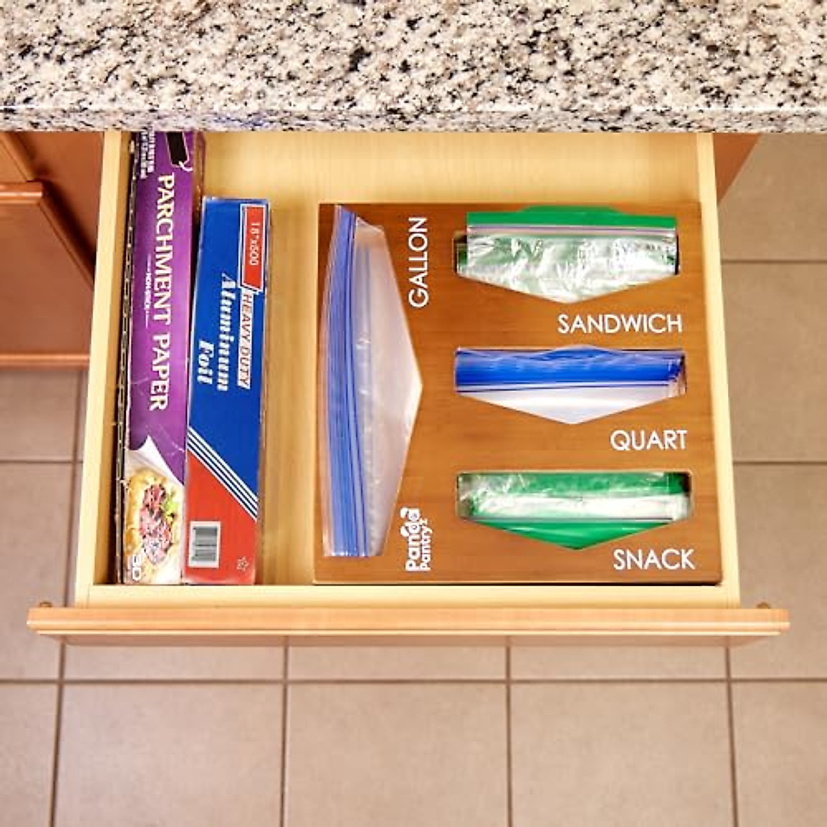 Panda Pantry Storage Bag Organizer with Magnetic Lid | Bamboo Kitchen Drawer Organizer and Bag Storage | Space-Saving Kitchen Drawer Organization | 12.5" x 12" x 3.25"