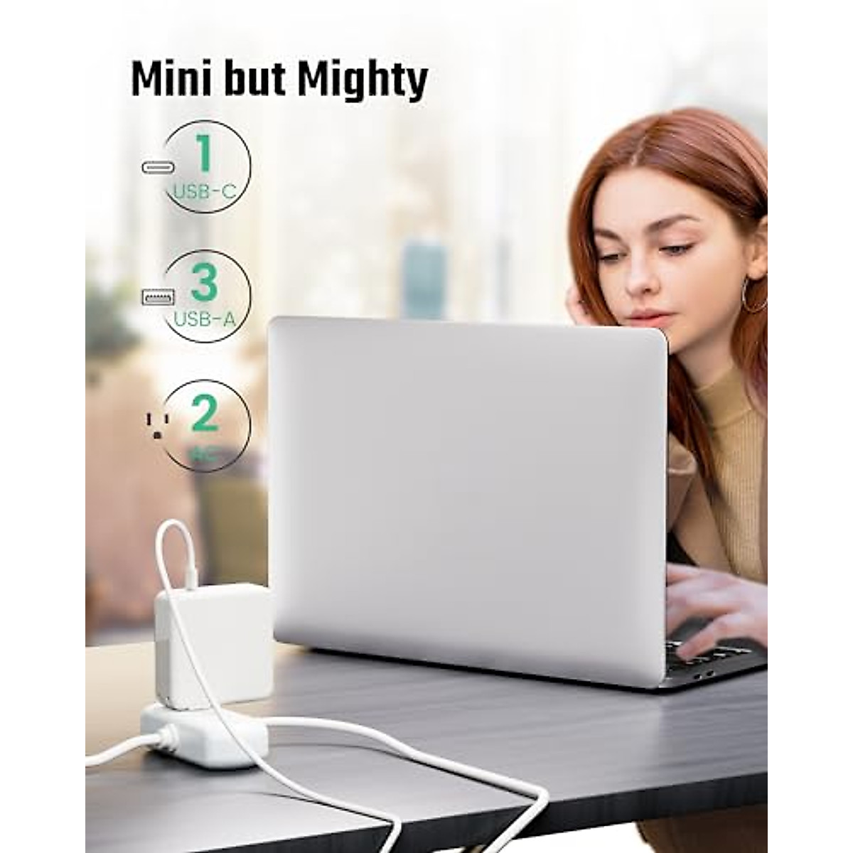 Power Strip with USB, SUPERDANNY Mini Surge Protector with 2 Wide-Spaced Outlets, 3 USB-A 1 USB-C, 5 Ft Extension Cord, Flat Plug, Compact Size Desktop Charging Station Travel, Home, Office, White