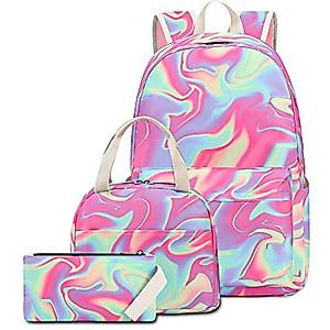 LEDAOU Backpack for Girls School Bag Kids Bookbag Teen Backpack Set Daypack with Lunch Bag and Pencil Case (Blue Purple)