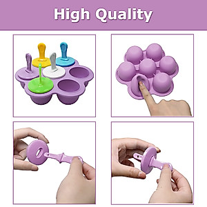 Silicone Popsicle Molds 7-cavity DIY Ice Pop Mold with Colorful Sticks For egg biting ice cream molds baby food storage containers non stick cake molds (Purple)
