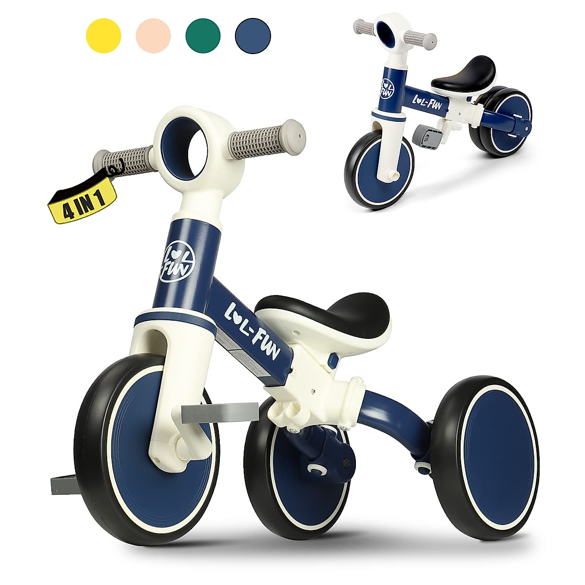 LOL-FUN Baby Balance Bike Toy for 1 2 Year Old Boys Girls Gift Toddler Tricycle 1-3 Year Old with Removable Pedal, 4 in 1 Trike for Ages 1-3 Present