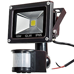 GLW 12V DC LED Motion Sensor Flood Light 10W Mini IP65 Waterproof Outdoor Light 900LM,6000K,Daylight White Security Light with PIR,80W Halogen Bulb Equivalent [NO Plug]