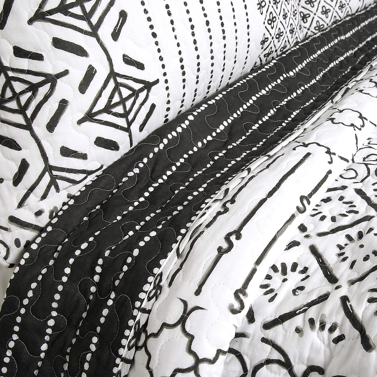 Lush Decor Charcoal King Monique 3 Piece Reversible Print Pattern Quilt Set
