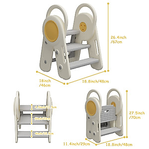 Benarita Step Stool for Toddler 3 Step Stool, Kids Foldable Step Stool for Bathroom Sink, Kitchen Counter Standing Tower, Step Ladder with Handles and Non-Slip Pads for Toilet Potty Training,Yellow