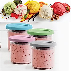 Creami Pints and Lids, for Ninja Creamy Pints and Lids - 4 Pack,16 OZ Ice Cream Pint Cooler Reusable,Leaf-Proof Compatible with NC299AMZ,NC300s Series Ice Cream Makers